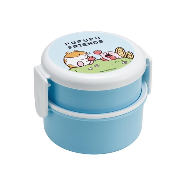 小さな丸型のシンプル2段お弁当箱。コンビニの丸型おにぎり1個が袋のまますっぽり入ります♪上段下段とも、ごはんがつきにくい「くっつかない加工」が施されています。内蓋収納フォーク（プラスチック製）付き。食べ終われば1段にコンパクトに収納できます...