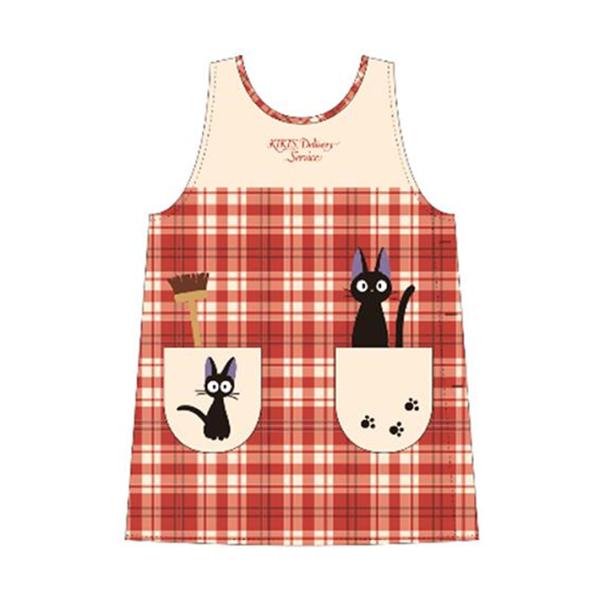 魔女の宅急便の割烹着が登場！さまざまなシーンで活躍しそうです◎【仕様】サイズ：約W615×H840mm組成：ポリエステル65%、綿35%先染チェック生地アップリケ刺繍プレゼント　ギフト　キャラクター　グッズ　ジジ　黒猫　ジブリ※商品写真はサ...