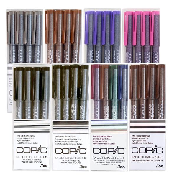 コピックに溶けない耐水性顔料インクのドローイングペンです。4本セットで用途によって使い分けることができます◎【セット内容】・ブラックAset　0.03/0.05/0.1/0.3・ブラックBset　0.5/0.8/BS/BM・4色set　ワイ...