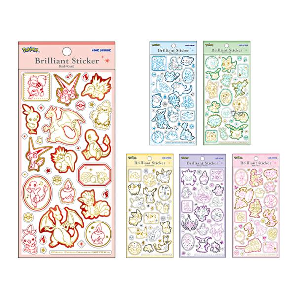 ポケモンのブリリアントステッカーが登場！透明シールに2色の箔でキャラクターがデザインされています♪お気に入りの物に貼ったり、日記や手帳のデコレーションなど使い方色々◎【柄】・Red×Gold　ほのおタイプ・Blue×Silver　みずタイプ...