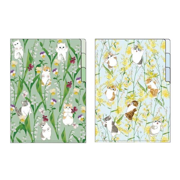 モフサンド×日比谷花壇のコラボが登場！コンパクトで使いやすいA5対応サイズのクリアファイルです。お花とにゃんこの組み合わせデザインが華やか♪インデックス付きで用途によって書類を分けて収納できて便利◎仕分けて入れることもできる3ポケット仕様【...