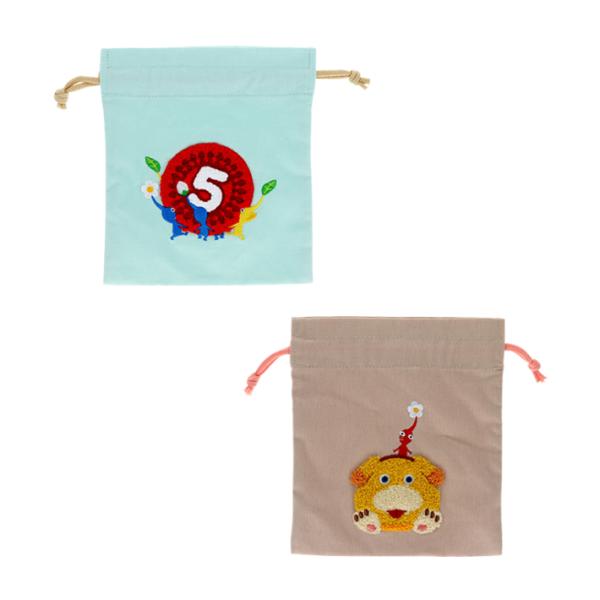 ピクミンのサガラ刺繍巾着が登場！コップ袋や小物入れにぴったり◎プレゼントにもオススメ！ふわふわのサガラ刺繍がかわいい♪【カラー】・ライトブルー(4901770577982)・ベージュ(4901770578330)【仕様】本体サイズ：約Ｗ17...