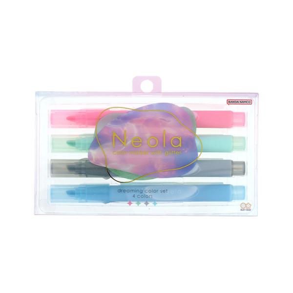 ラメ入りマーカー「Neola」が登場！ラメ入りインクで描いた線は、見る角度によって色の見え方が変わります♪手帳のデコレーションやイラストにぴったりです◎4カラー入っているので、重ね塗りやアレンジを楽しめます◎夢見るあわめのカラーセット♪【セ...