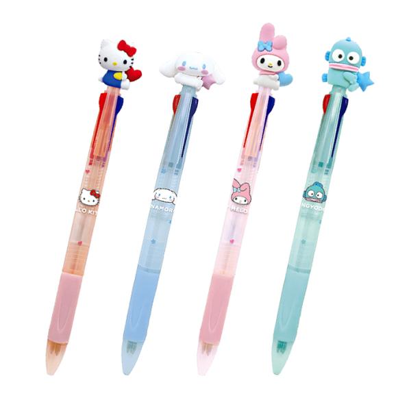 サンリオキャラクターズの3色デザインが登場！立体マスコットと透明乳白色カラーの軸がかわいい◎黒、赤、青の三色がこれ一本で使用できるので便利です♪【柄】・ハローキティ・シナモロール・マイメロディ・ハンギョドン【仕様】サイズ：約φ12×H165...