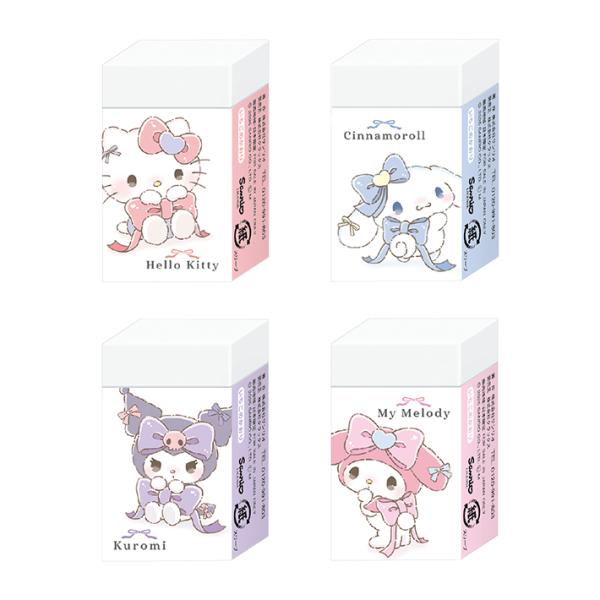 サンリオキャラクターズのステーショナリーが登場！まとまるくん仕様で消しカスが散らかない使い勝手抜群な消しゴム♪ソフトタイプで軽く消すだけでよく消せます◎【柄】・ハローキティ・シナモロール・クロミ・マイメロディ【仕様】本体サイズ：約W25×H...