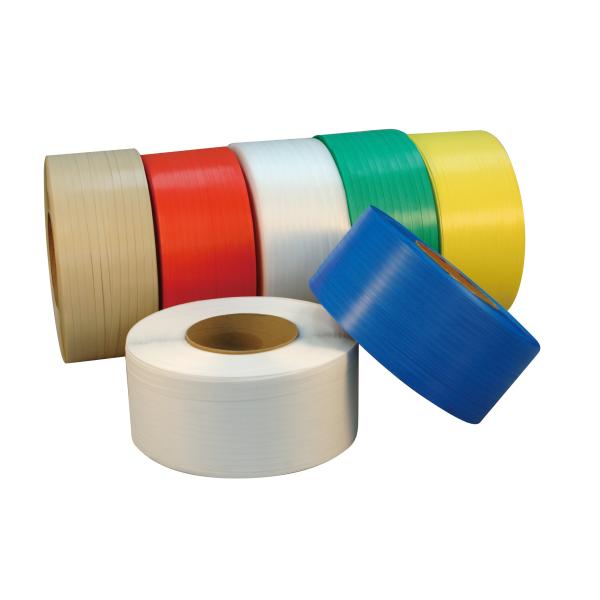 自動梱包機用PPバンド「ワールドバンド（サークルコアタイプ」【仕様】幅：12mm長さ：3000m引張強度：100kg以上伸度：20%以下色：ベージュ梱包単位：2巻内径：200mm