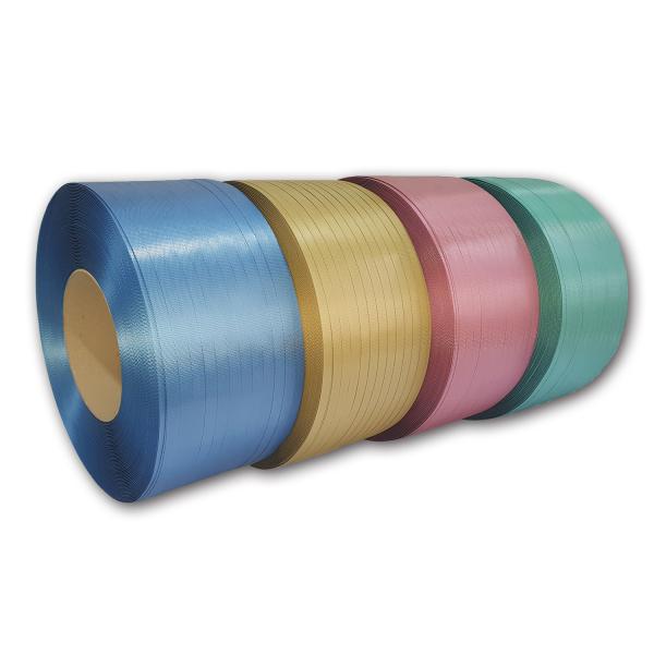 自動梱包機用 リサイクル PPバンド「ワールドバンド（環境配慮型）」<br><br>製造過程で発生した製品の端材を再生した原料を50％配合した、<br>プレミアムカラータイプのPPバンドです。<br...