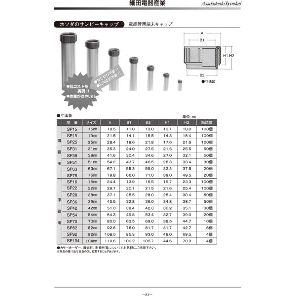 ■説明：電線管用端末キャップです。■サイズ：19mm■適合電線管：薄鋼電線管19mm用■入数：1個