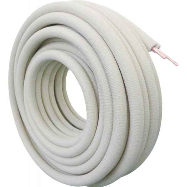 ■説明：エアコン据付工事用の銅管（被覆冷媒配管）です。■特長：使用残量表示マーク付き。銅管・保温材ともJIS規格準拠品。保温材は耐熱120℃。自己消化性難燃性保温材。■対応冷媒種別：３種■鋼管（外径×材厚 mm）：6.35×0.8、9.52...