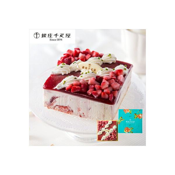 「銀座千疋屋」 ストロベリーアイスケーキ原産国／製造国 日本総個数 1保存方法 要冷凍(-18°C以下)アレルギー物質 （義務8品目）小麦、卵、乳成分（推奨20品目）大豆規格 アイスケーキφ110mm四方サイズ(mm) 135×135×102