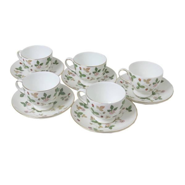 WEDGWOOD ウェッジウッド カップ&amp;ソーサー 5客セット ワイルドストロベリー Bone China ソーサー：直径14.8cm カップ：口径85×胴高70(mm) NT Bランク