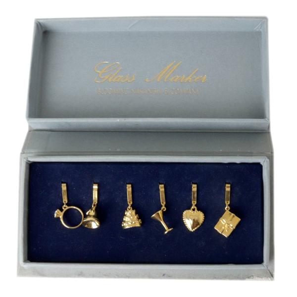 ブルーミング中西 Table Talk Glass Marker グラスマーカー 6P ハート ベル 指輪 プレゼント ケーキ グラス ゴールド 箱 全長約3.2~4cm NT 美品 Aランク