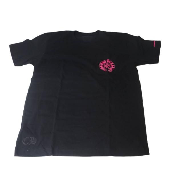 CHROME HEARTS/クロムハーツ ピンク ホースシュー Tシャツ 半袖カットソー 胸ポケ 袖ロゴ 綿100％ ブラック×ピンク LARGE NT 未使用品 Nランク