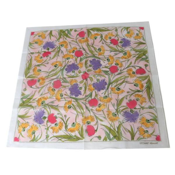 LECOANET  HEMANT 花柄 ハンカチ マルチカラー 綿 45×45(cm) NT 美品 Aランク