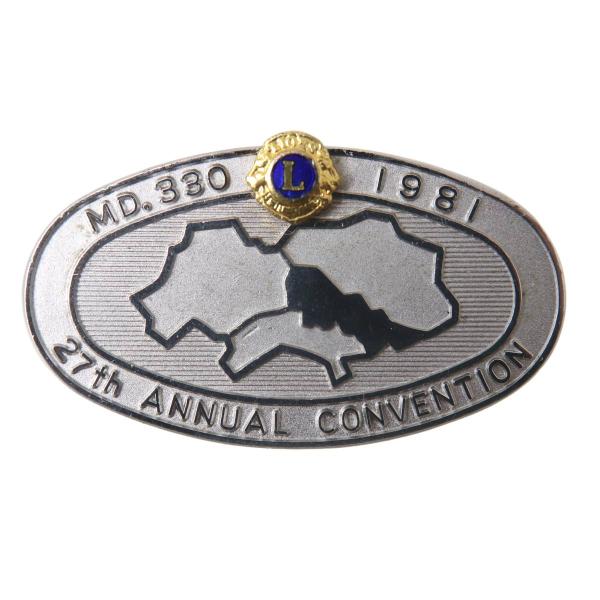 LIONS CLUB ライオンズクラブ バッジ MD.330 1981 27th ANNUAL CONVENTION 東京・ホテルニューオータニ S56.5.30 42.7×24.6(mm) NT Bランク