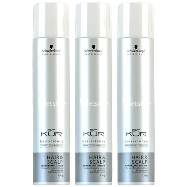 BCクア ヘア＆スキャルプ 薬用育毛スパークリングローション 3本セット有効成分とパチパチ弾けるスパークリング処方によるクーシング作用が頭皮の血行を促進新しい毛母細胞が生まれる環境に導き、発毛を促進、抜け毛を予防。頭皮を引き締め、心地よい爽...