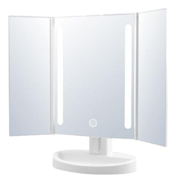 ヤマムラ LED ライト 三面メイクアップミラー ホワイト YBM-1631W350×D120×H280mm(扉オープン時)LED三面鏡でお顔全体や横顔もしっかり映ります。鏡の部分は上から下まで180度まで無段階回転できます。メイクの時に好...