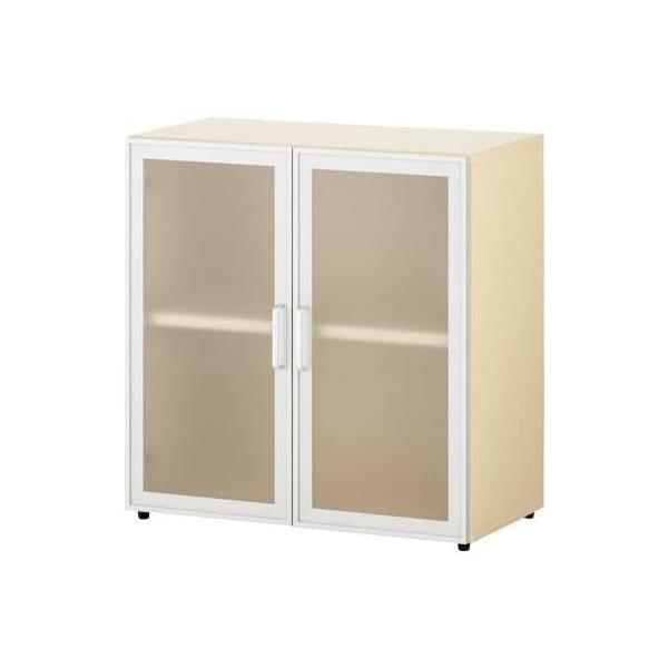 組み合わせできる木製ユニットキャビネットの2段アクリル扉。収納物が確認しやすい半透明扉タイプ。棚板は9段階で調整可能。●サイズ：W800×D420×H820mm●重量：20kg●お客様ご自身で組み立てて頂く必要があります