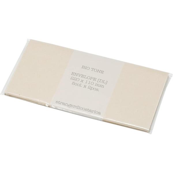 素朴な素材感の紙をベージュ系で5種類選びました。国際規格DLサイズ（洋形長6号）。A4サイズの三つ折がぴったり収まるサイズです。心を伝える贈り物、大切な方へのお手紙に。●10枚入り（5種類各2枚）、カマス貼り、定形郵便（220×110mm）...