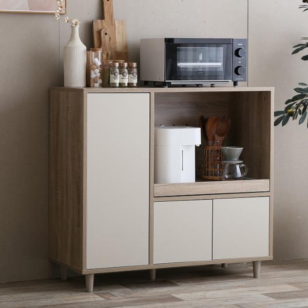 ■商品説明柔らかい木目調シートのナチュラルと明るいホワイトから成るバイカラーがおしゃれなシリーズのレンジ台■サイズ幅86cm×奥行39.5cm×高さ81cm■素材16mmパーティクルボードメラミンシート化粧■備考【梱包サイズ】91cm×45...