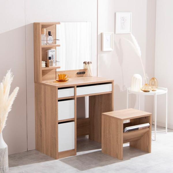 ■商品説明ナチュラルなかわいさとやさしさを感じさせるドレッサー＆スツールセット■サイズ【ドレッサー】幅70cm×奥行39.5cm×高さ127.5cm【チェア】幅39cm×奥行29.5cm×高さ39.5cm■素材MDFパーティクルボードプリン...