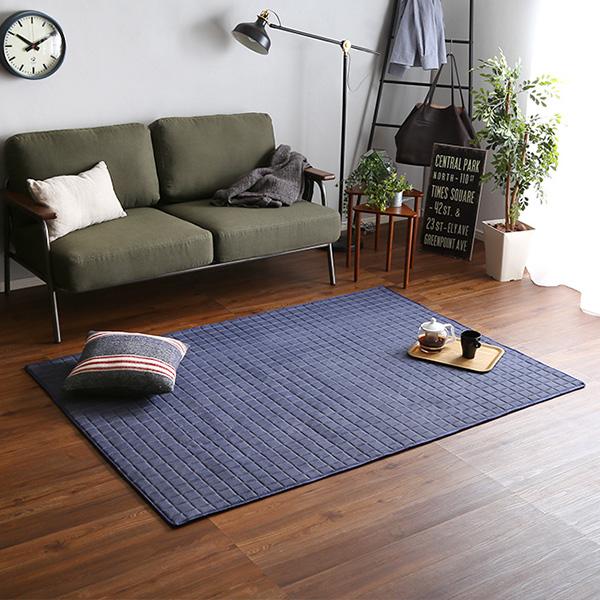 【商品について】キルティングデニム調ラグSサイズ(130x185cm)オールシーズン、滑り止め付き、手洗い対応【Derid-デリッド-】■サイズ：(約)幅130x奥行185cm(約)1.4kg■カラー：グレー、ネイビー、グリーン、ブラウン■...