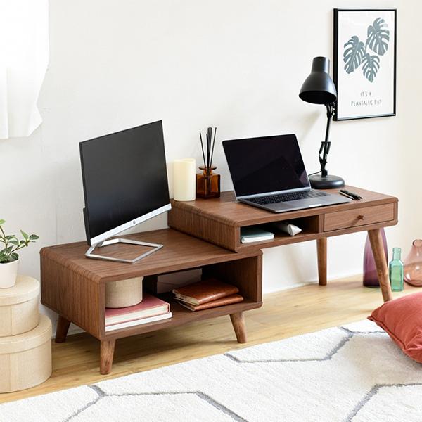 ■商品説明 収納するものから設計されたデザインだから、コンパクトでも機能的。使わないときは縮めて、使うときは伸ばして使える便利な伸縮タイプのデスク。モニターやプリンターなどPC周りに必要なものも置くことができます。丸みのある北欧風のデザイン...