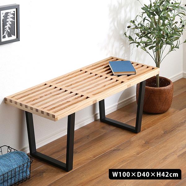 【素材】脚：スチール座面：天然木(アッシュ材)【商品サイズ】(約)W100xD40xH42cm【商品重量】(約)12.3kg【梱包サイズ】(約)104×43×12cm【梱包重量】(約)13.5kg【カラー】1色(NA)【その他】