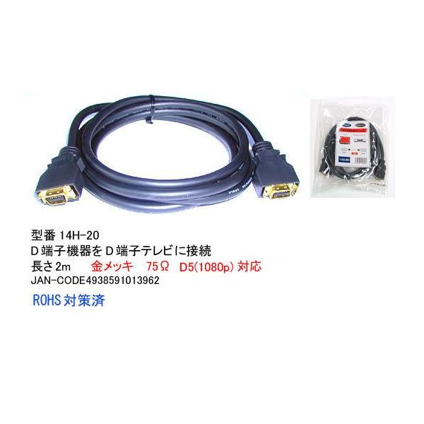 D端子機器をＤ端子テレビに接続  75Ω　　D1〜D5(1080p)対応　　 色：黒　ラッチ付き　　2.0ｍ　