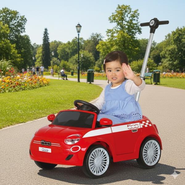 押手付乗用フットカーFIAT500eレッドは、お子様の遊び心を刺激する魅力的な乗用玩具です。<BR>都市部でも映える洗練されたデザインのフィアット500eモデルを模したこの玩具は、コンパクトながらも機能性に富んでいます。<...
