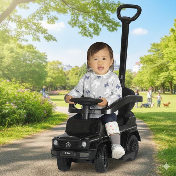 【発売日：2025年05月09日】高級SUVメルセデス・ベンツG-Class押手付乗用玩具です。実車の迫力を大型タイヤとともに再現! 押手棒で前輪を左右に操舵できます。ステップは格納式です。押手棒・背もたれ・セーフティガードを外し乗用玩具と...