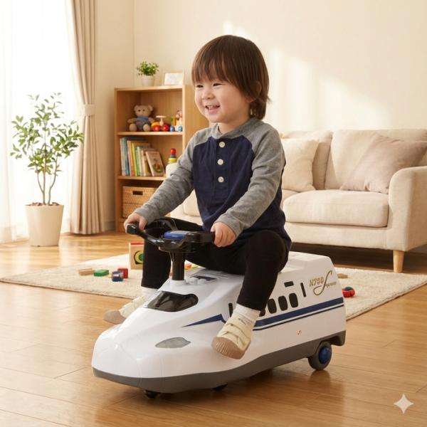 電池も電気も使用しない、ハンドル操作だけで動作全長650mmの大迫力！新幹線N700Sをモデリング！電池も電気も使用しないのに、ハンドルを左右に回すと動くふしぎなのりもの。慣れれば、後進や八の字など自由自在！二種類のベアリングを合計9個採用...