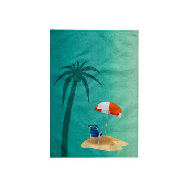 商品名:  3dRose Print of Palm Tree Beach Chair and Umbrella On Turquoise Towel, 15" x 22", Whiteブランド: 3dRose商品サイズ: 15" x 22...