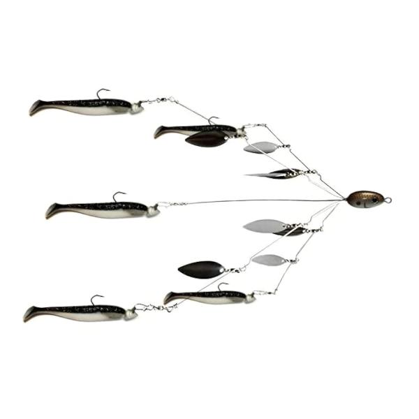 商品名: Fishing Vault 完全リグ 5アーム 8ブレード 傘リグ バスルアー スイムベイトとジグヘッド付き Fishing Vault Fully Rigged 5 Arms 8 Bladed Umbrella Rig Bass...