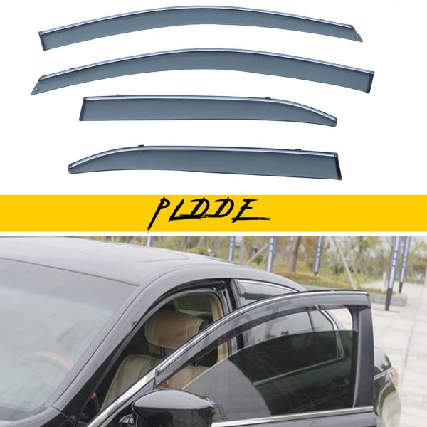 商品名:  PLDDE 4pcs Smoke Tint With Chrome Trim Outside Mount Tape On/Clip On Style PVC Sun Rain Guard Window Visors Compat...