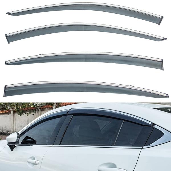 商品名: LQQDP スモークティント4個 クロームトリム 外側マウントテープオン/クリップ式スタイル PVC サンレインガード 通気口 ウィンドウバイザー 14-18 6 アテンザに対応 LQQDP 4pcs Smoke Tint wit...