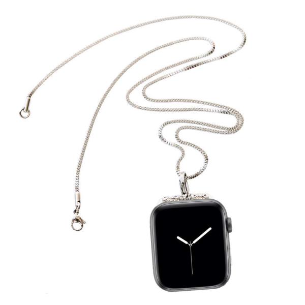 商品名: ステンレススチールチェーンネックレス 38mmシリーズ3 2 1 / シリーズ4 (40mm) スマートウォッチ光沢シルバーメタルネックバンド 交換用アクセサリー 着用可能 シルバー Stainless Steel Chain N...