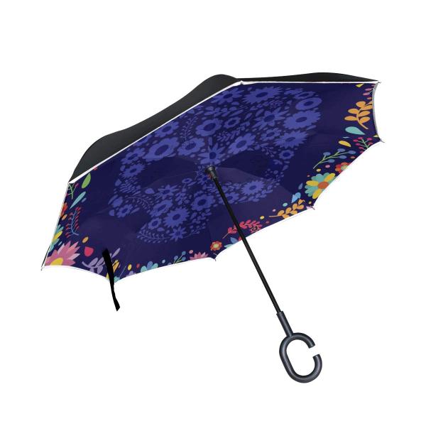 商品名:  hengpai Dia Muertos Reverse Inverted Inside Out Umbrella Cars Unigue Windproof UV Proof Double Layer for Womenブランド...