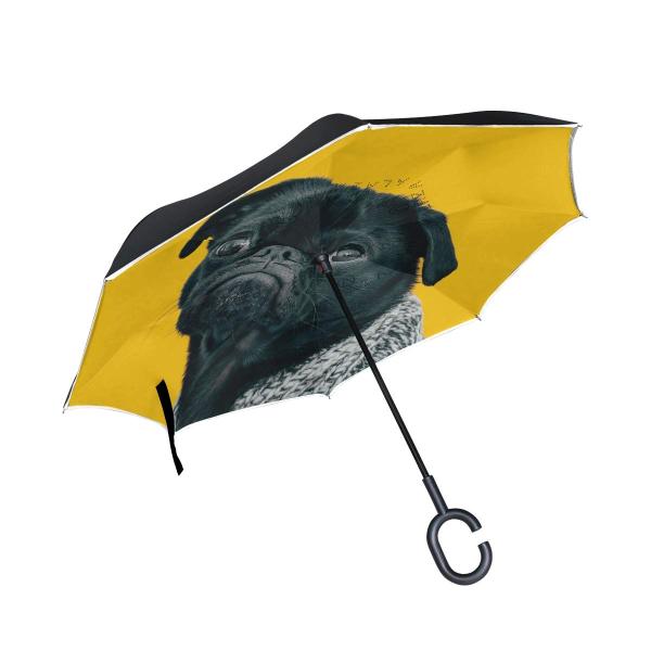 商品名:  hengpai Curious Pug Reverse Inverted Inside Out Umbrella Cars Unigue Windproof UV Proof Double Layer for Women Men...