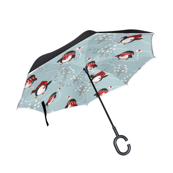商品名:  hengpai Reverse Inverted Inside Out Umbrella Cars Cute Penguins-Play Ice Skate Christmas Winter Unigue Windproof U...
