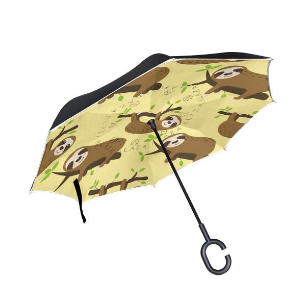 商品名:  hengpai Reverse Inverted Inside Out Umbrella Cars Sloth On Tree Unigue Windproof UV Proof Double Layer for Womenブラ...