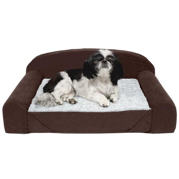 商品名: Furhaven 整形外科犬用ベッド 中型犬用 取り外し可能な洗濯可能カバー&amp;リバーシブルフォームクッション付き 最大55ポンドまでの犬用 - ラグジュアリーエディション フェイクファー&amp;スエードソファ - フレン...