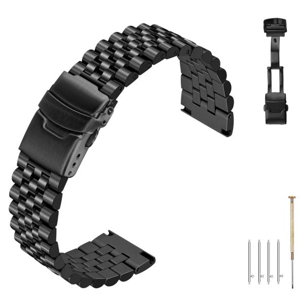 商品名: クイックリリース ソリッドステンレススチールウォッチバンド ブレスレットストラップ 20mm/22mm/24mm ダブルロッククラスプ メンズ レディース 22mm ブラック Hstrap Simple Stainless Ste...