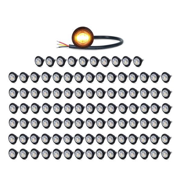 商品名: Meerkatt (ミーアキャット) 100個パック 3/4インチ ラウンドクリアレンズ アンバー LED サイドマーカー クリアランスランプ ブラックラバーハウジング ウィンカー テールライト ピックアップ トレーラー バン バ...