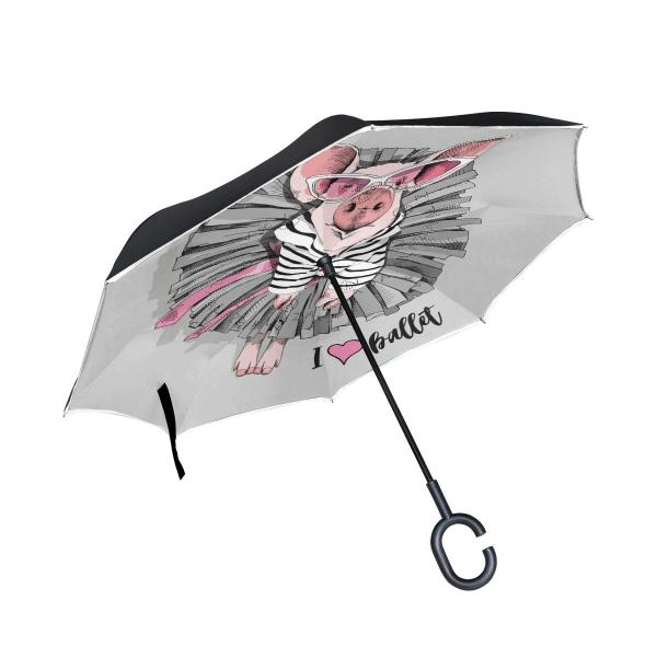 商品名:  hengpai Pink Pig Skirt Reverse Inverted Inside Out Umbrella Cars Unigue Windproof UV Proof Double Layer for Womenブ...