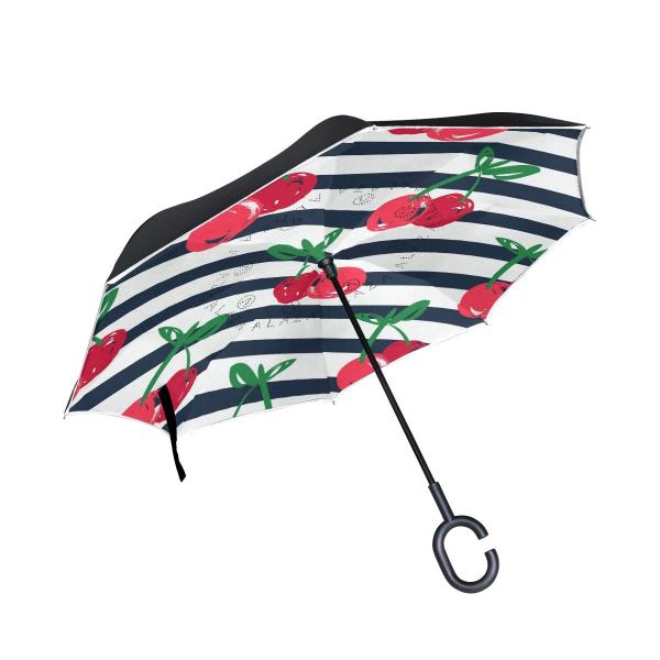 商品名:  hengpai Red Twin Cherry Reverse Inverted Inside Out Umbrella Cars Unigue Windproof UV Proof Double Layer for Women...