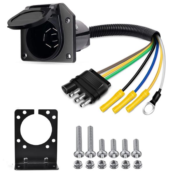 商品名: Nilight 4ウェイフラットから7ウェイラウンドRVブレードトレーラーアダプターリバースプラグ 取り付けブラケット付き Nilight 4-Way Flat to 7-Way Round RV Blade Trailer Ad...