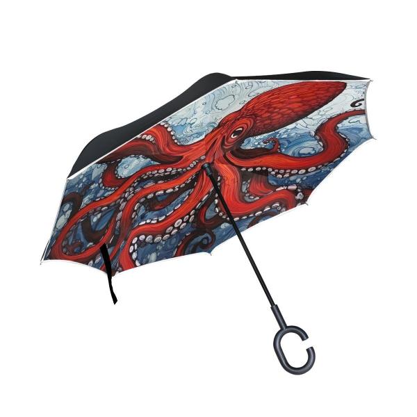 商品名:  Nander Giant Octopus Windproof Reverse Folding Double Layer Inverted Umbrella Self Stand Rain Protection C-Hook Ha...