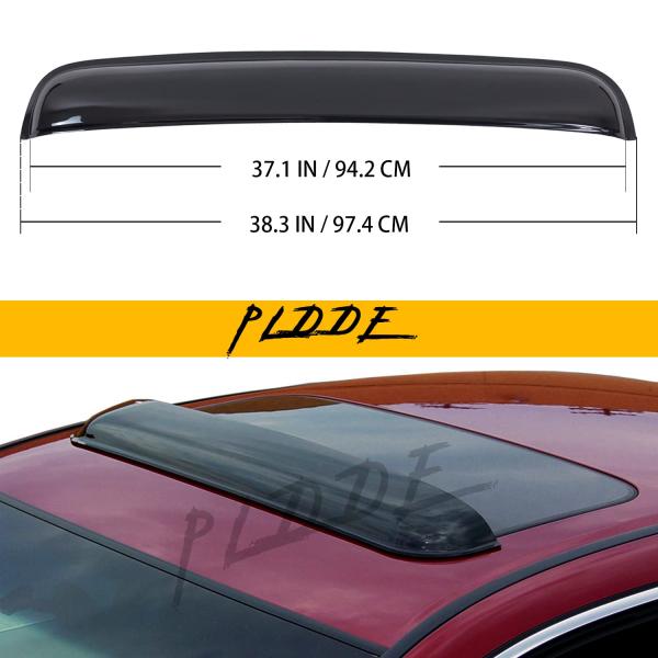商品名: PLDDE 1セット 38インチ / 98cm (内側端の間37インチ) 日よけ/雨ガード トップ 日/月 ルーフバイザー 34インチ-37インチ ムーンルーフ/サンルーフ ユニバーサル 中型 スモーク アクリルテープオン PLD...