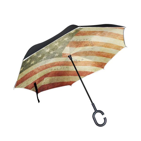 商品名:  hengpai USA Flag Reverse Inverted Inside Out Umbrella Cars Unigue Windproof UV Proof Double Layer for Womenブランド: x...